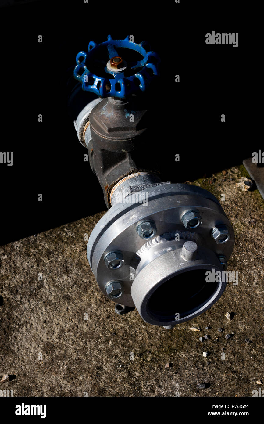 outlet drain off pipe at base of static water tank with stopcock Stock ...