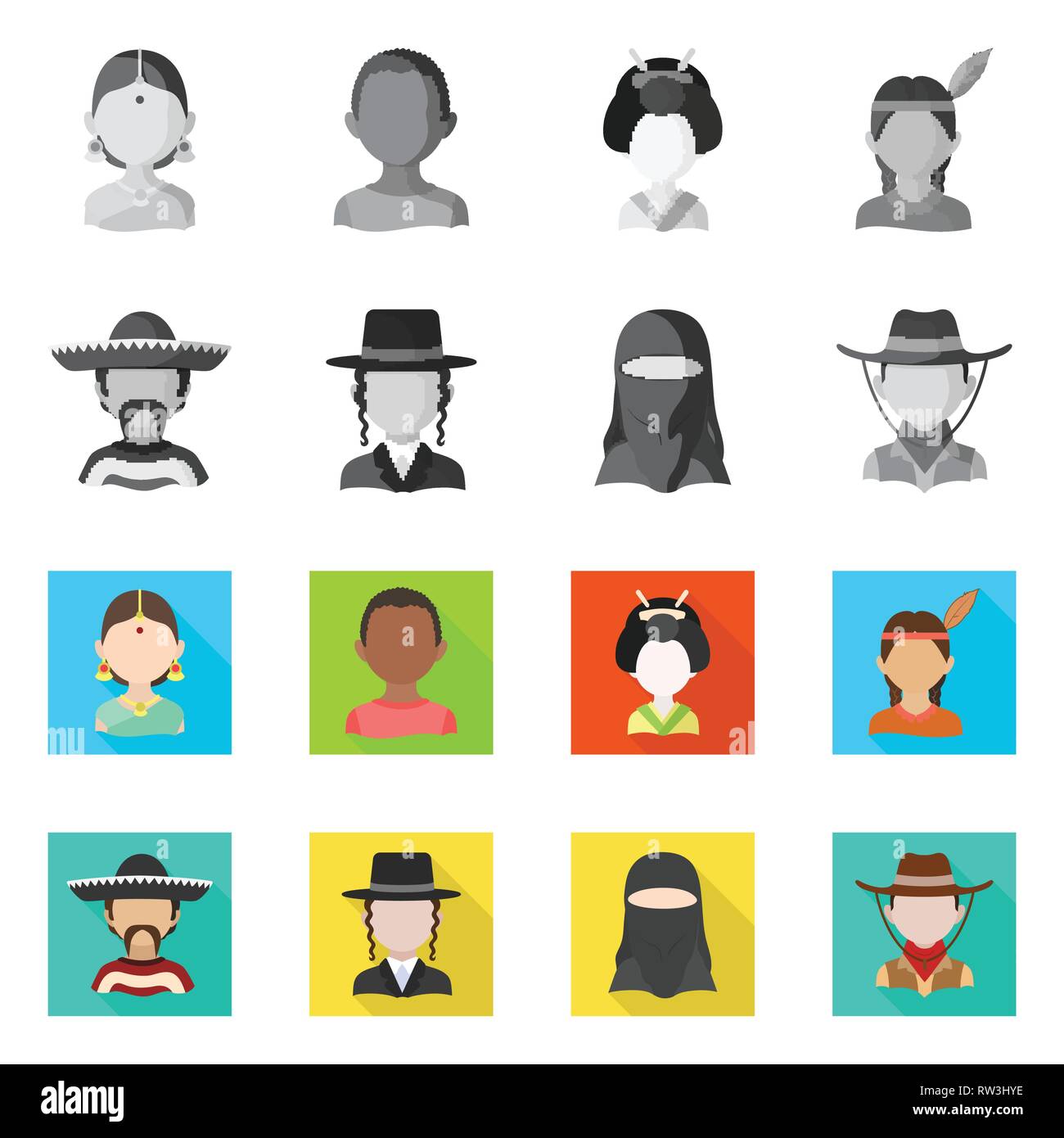 Vector illustration of imitator and resident icon. Set of imitator and ...