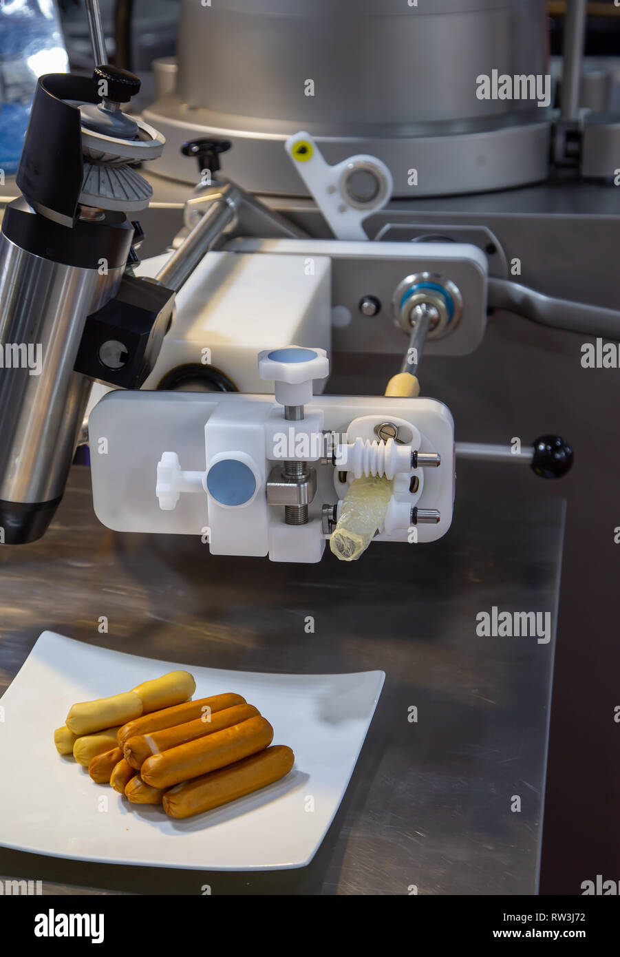 Industrial Vacuum meat sausage stuffing making machine Stock Photo - Alamy