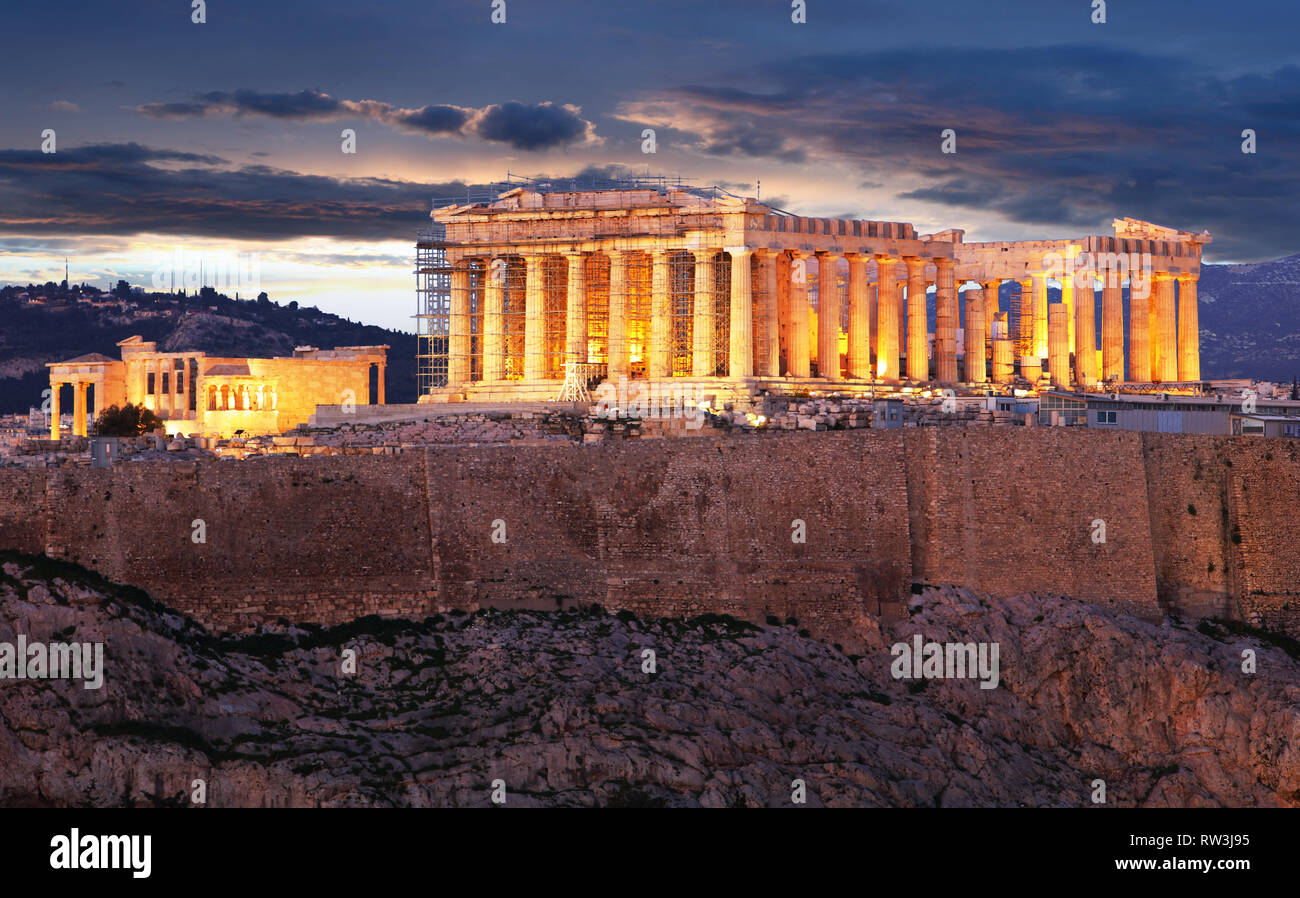 Acropolis - Parthenon of Athens at dusk time, Greece Stock Photo - Alamy