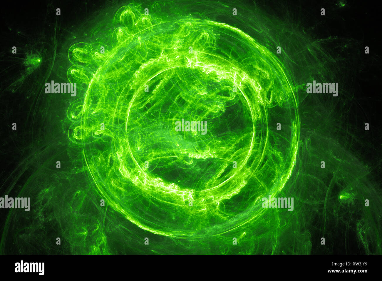 Green glowing plasma flame portal, computer generated abstract ...