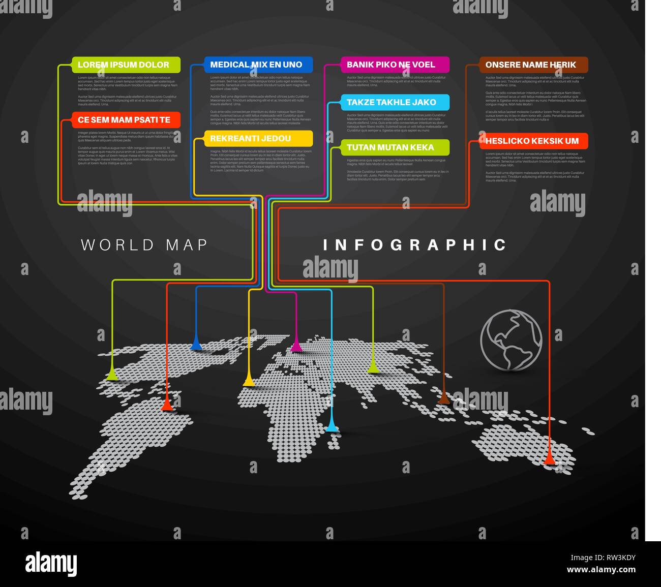 World Map Infographic World Map With Pointer Marks Communication