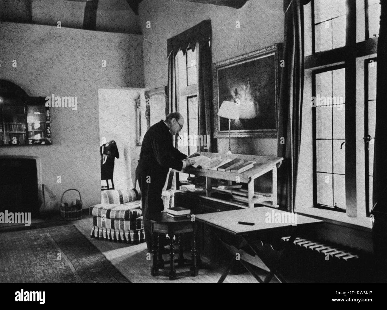 Winston Churchill at work in his study at Chartwell. February 1939 ...