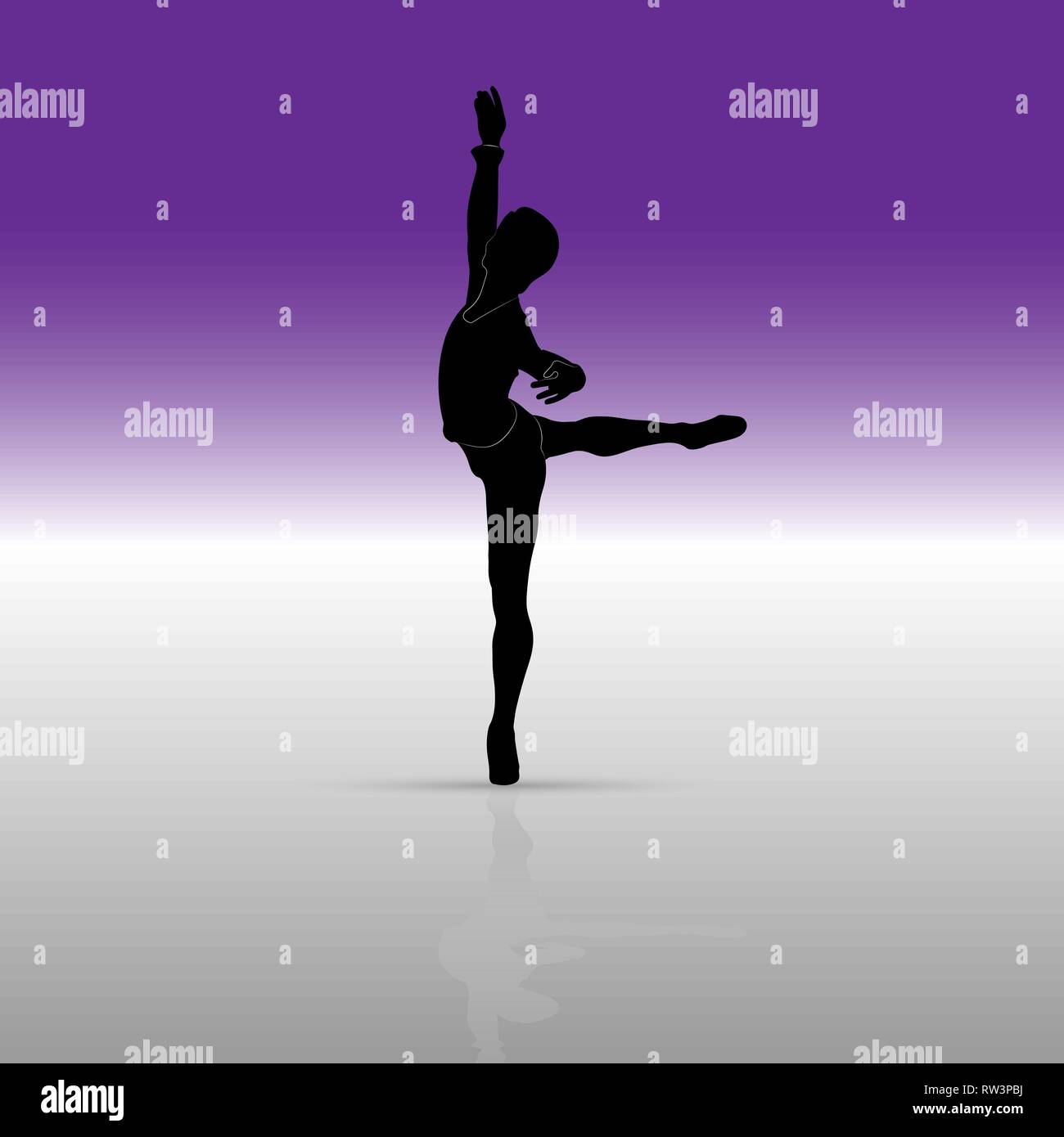 Silhouette of a ballet dancer in a pose or position on a blue ...