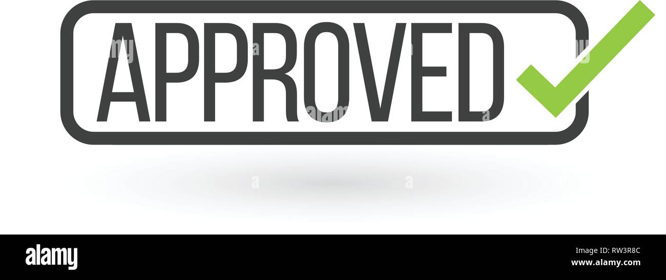 Approved tick stamp, button or badge with green tick or checkmark ...
