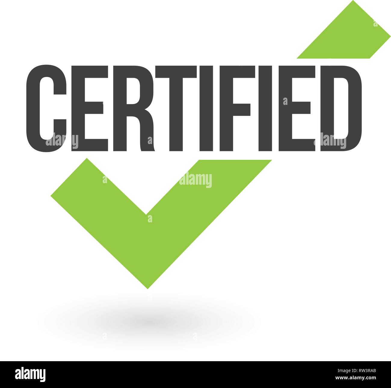 Certified green stamp with tick icon isolated on white background ...
