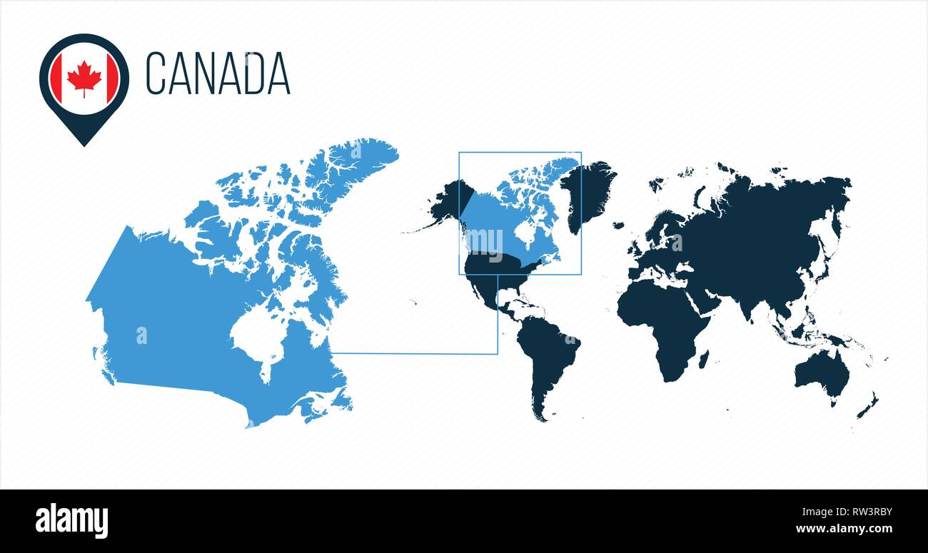 Canada map on a world map with flag and map pointer. Vector ...