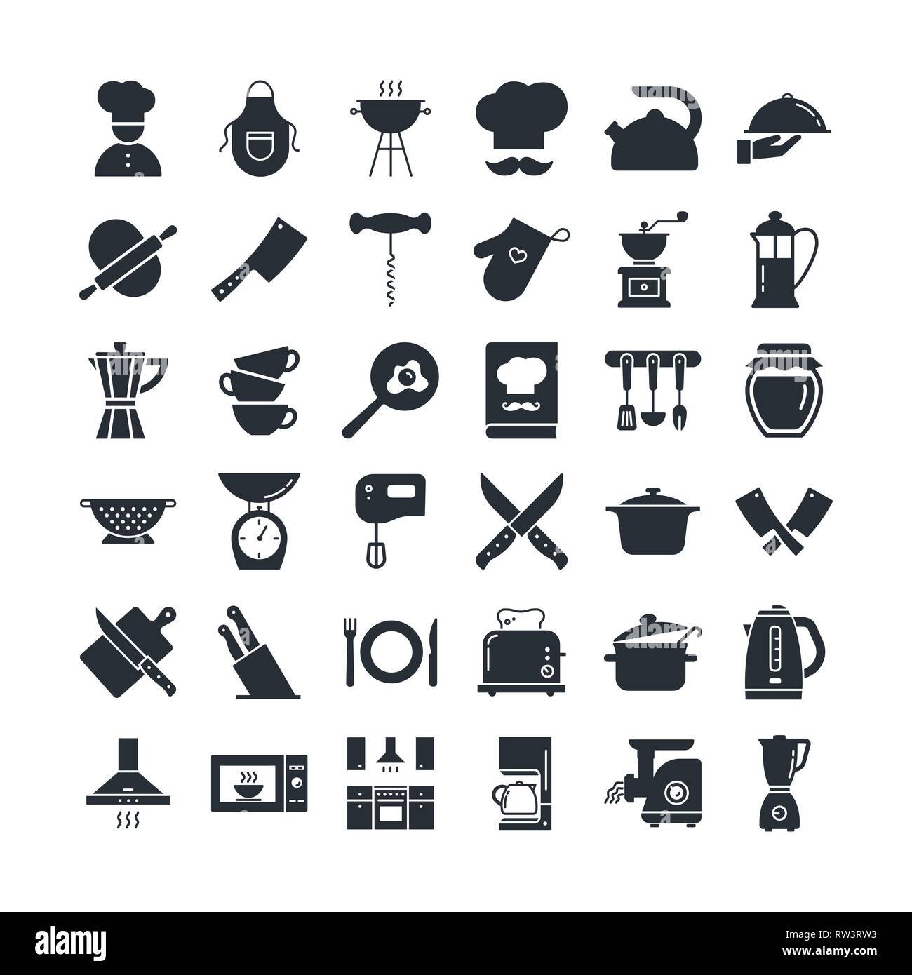 Set of clean icons featuring various kitchen utensils and cooking ...