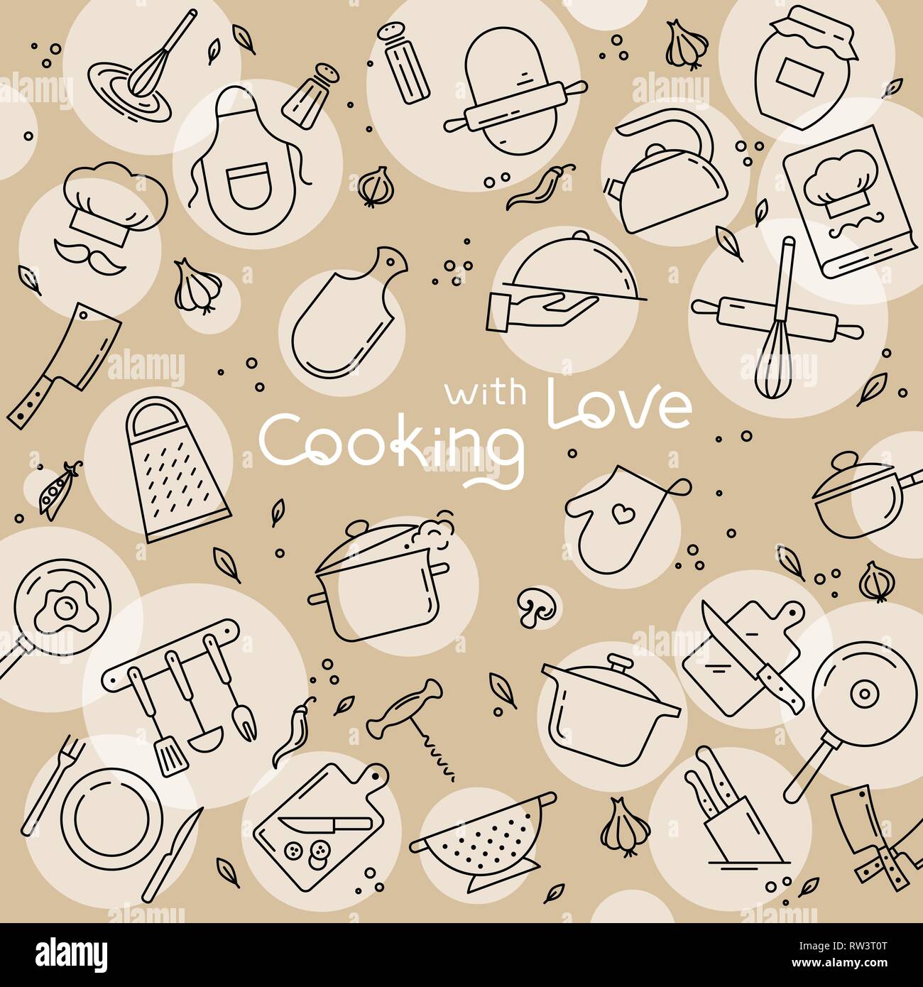 Background from icons on the theme of kitchen and cooking with ...