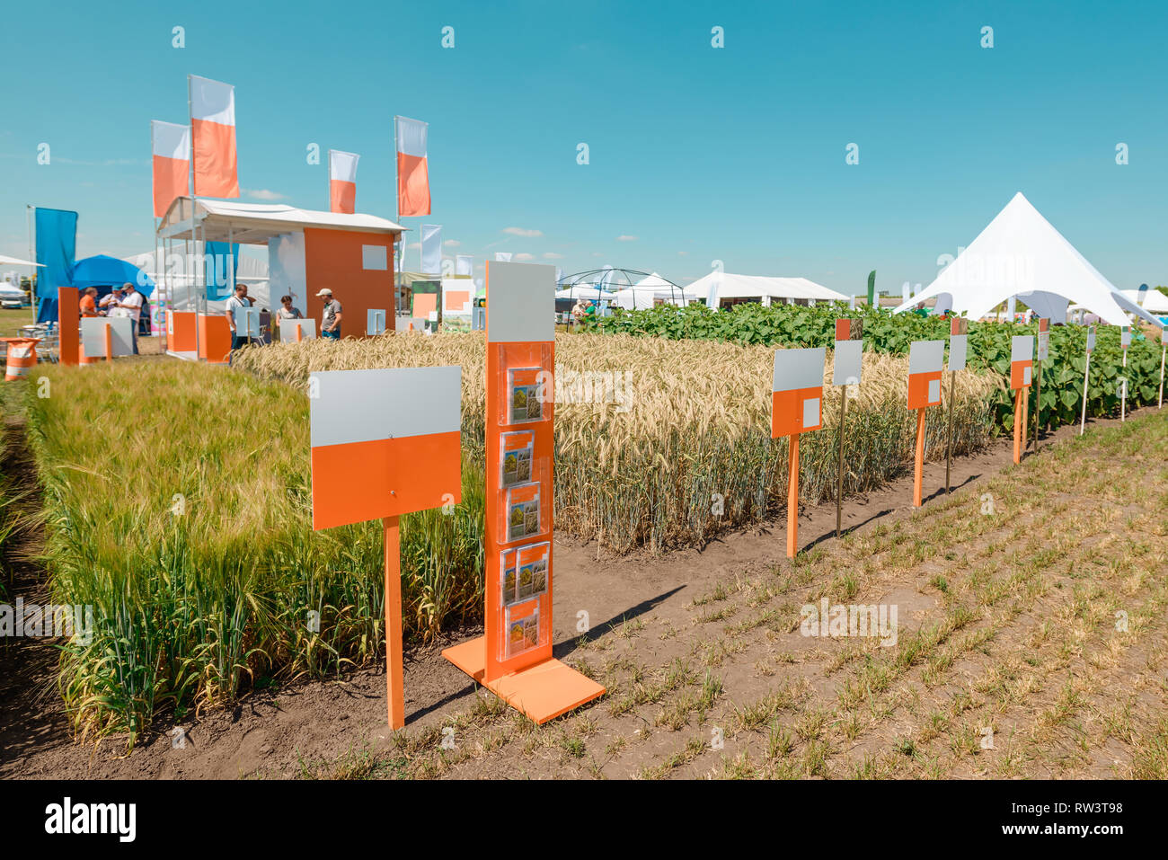Presentation stands at agricultural exhibition Stock Photo - Alamy