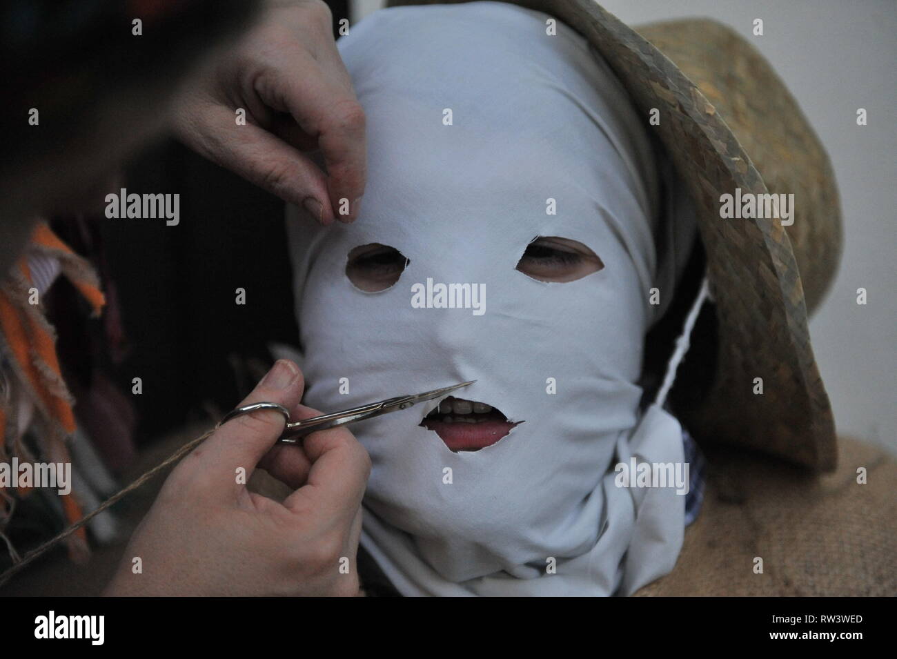 Lesaka, Spain. 03rd Mar, 2019. A zakuzaharrak is prepared by making the ...