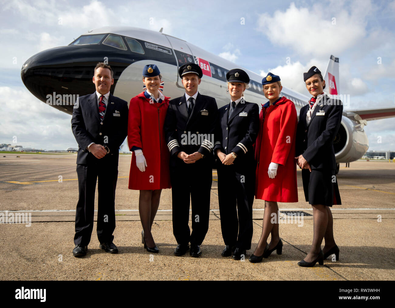 British Airways staff members (left to right) Alan Lowe, Laura Molloy ...