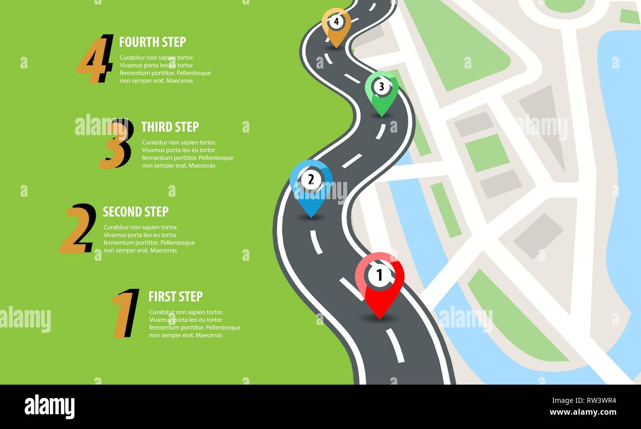 Flat color style Highway road infographic. Street roads map with ...