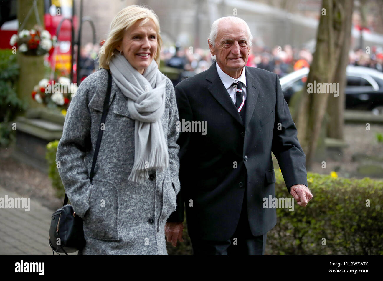 Retired footballer George Eastham arrives for the funeral service for ...