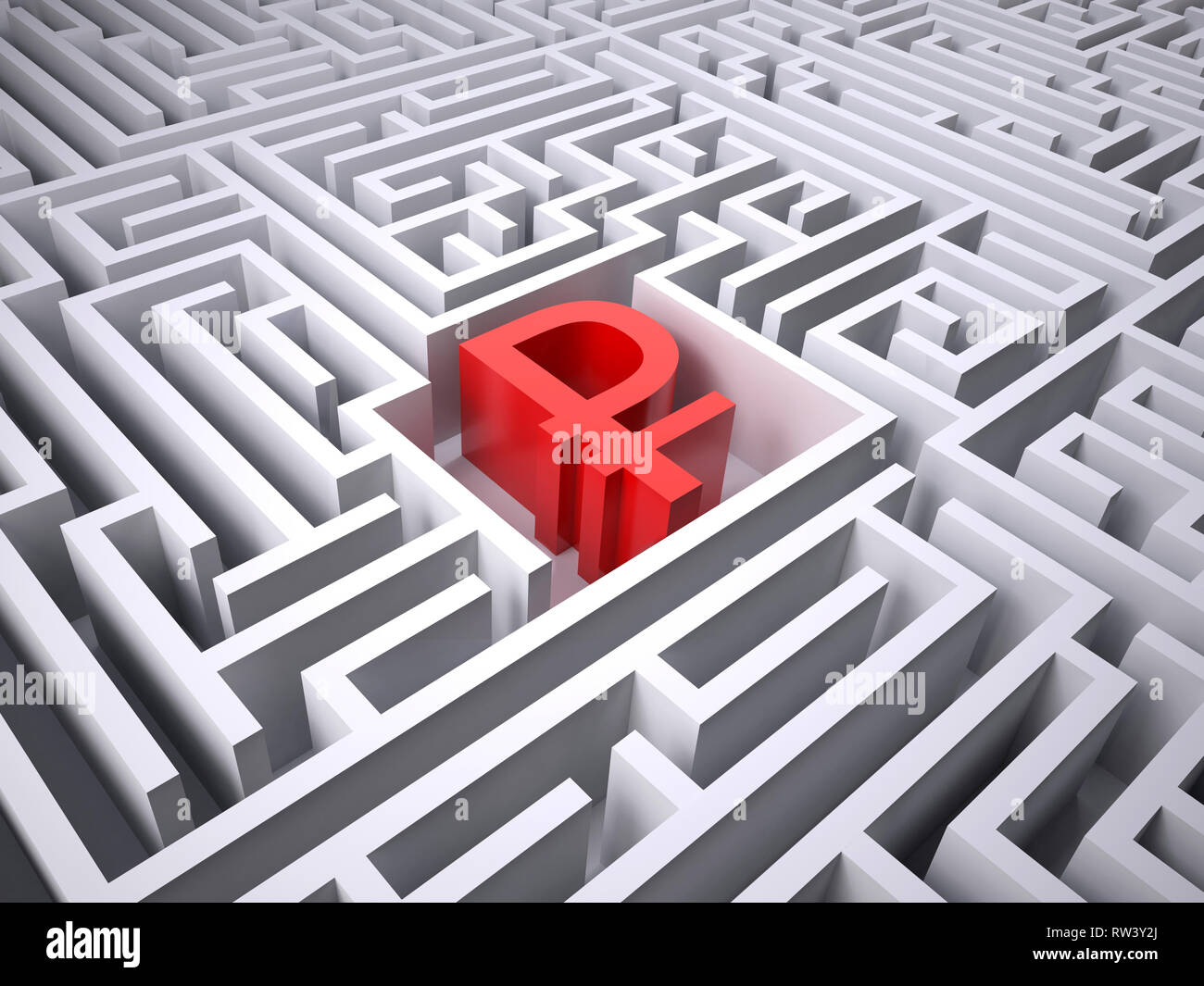red rublee symbol in the centre of labyrinth, 3d illustration Stock ...