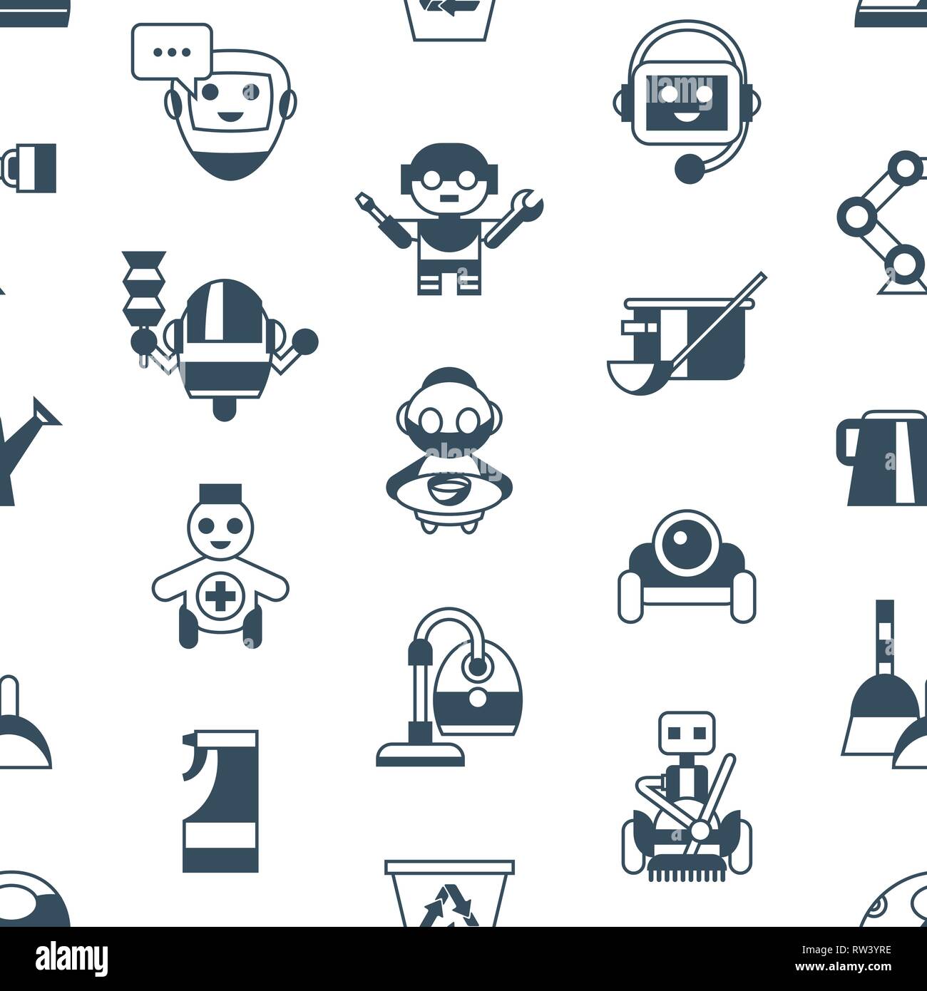 Digital vector service and cleaning home machine robots simple icons ...