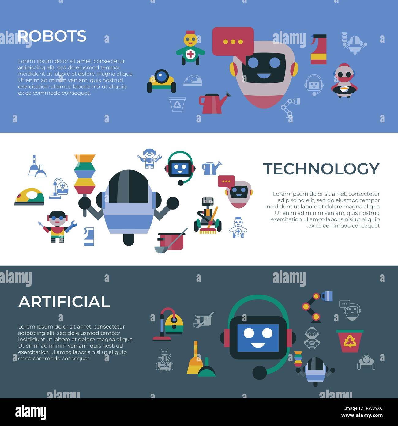 Digital vector service and cleaning home machine robots simple icons ...