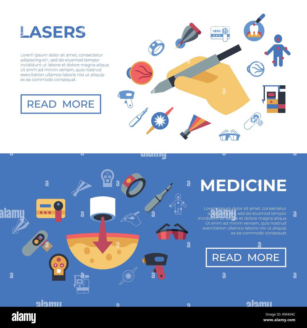 Digital vector medical lasers healthcare simple icons, flat style ...