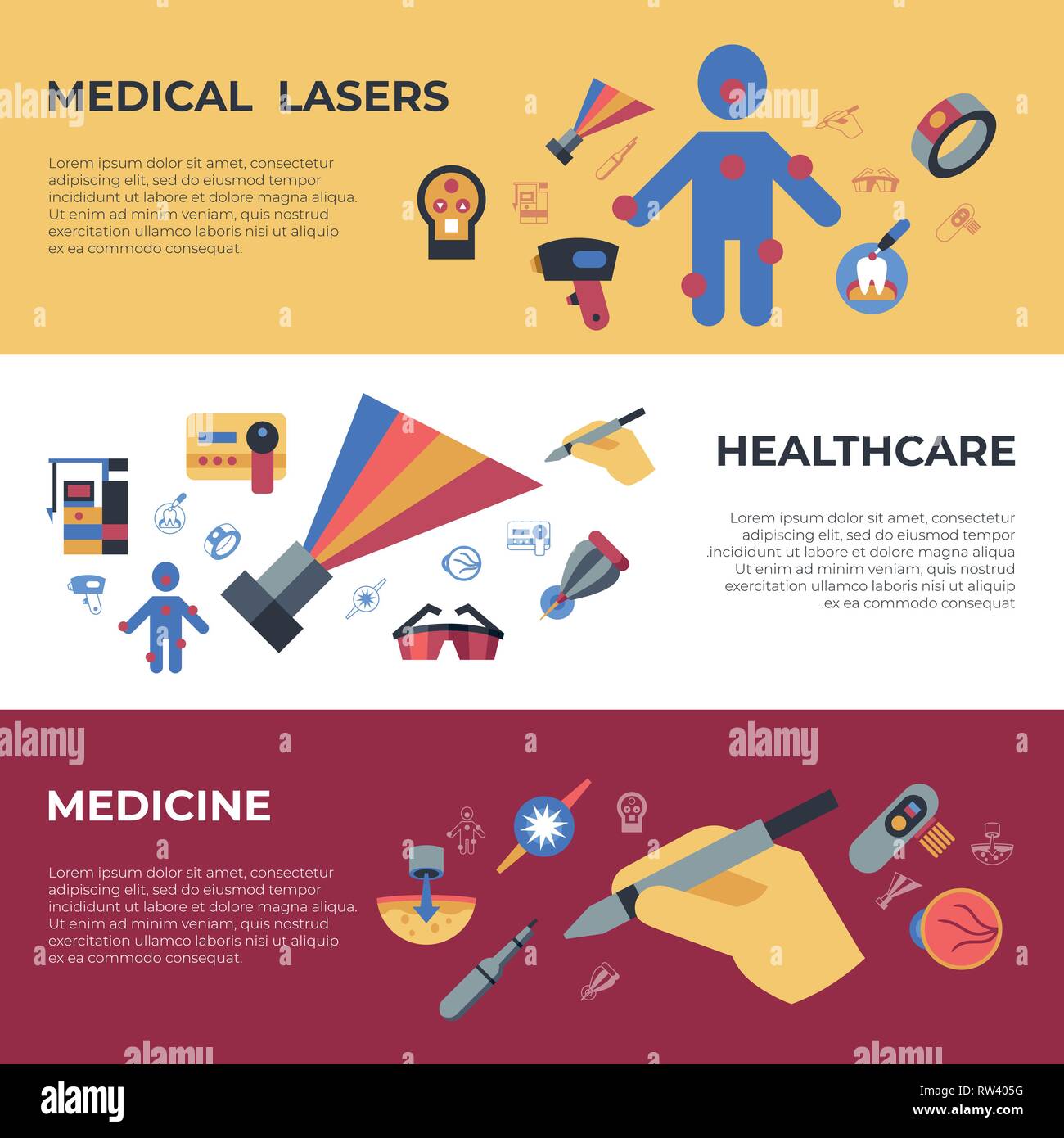 Digital vector medical lasers healthcare simple icons, flat style ...