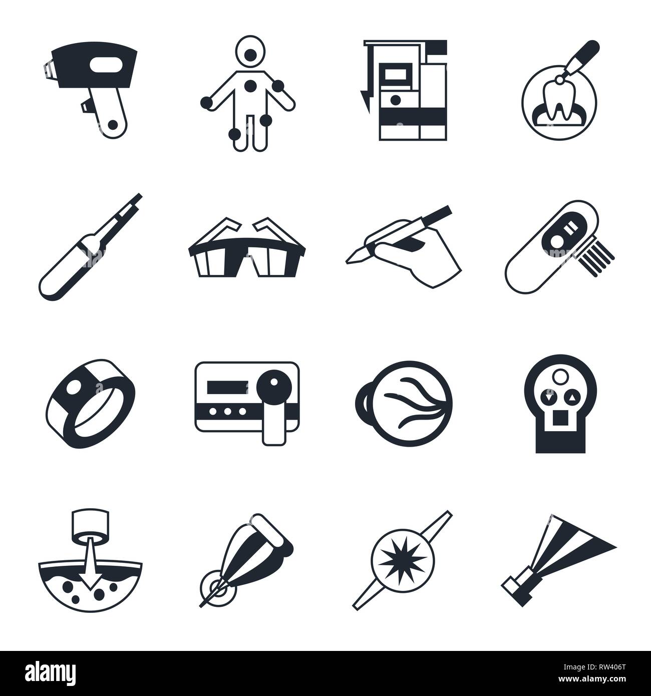 Digital vector medical lasers healthcare simple icons, flat style ...