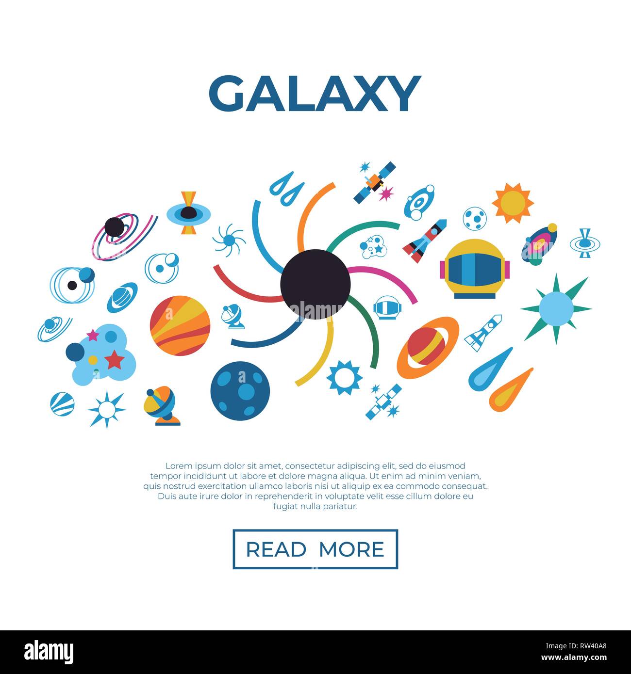 Digital vector black holes and cosmos universe simple icons, flat style ...