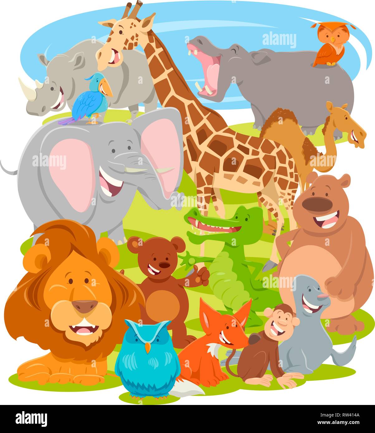 Cartoon Illustration of Cute Wild Animal Characters Group Stock Vector ...