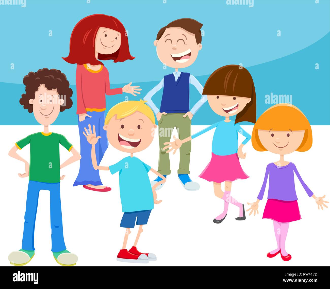 Cartoon Illustration of Elementary Age Kids or Teenagers Characters Set ...