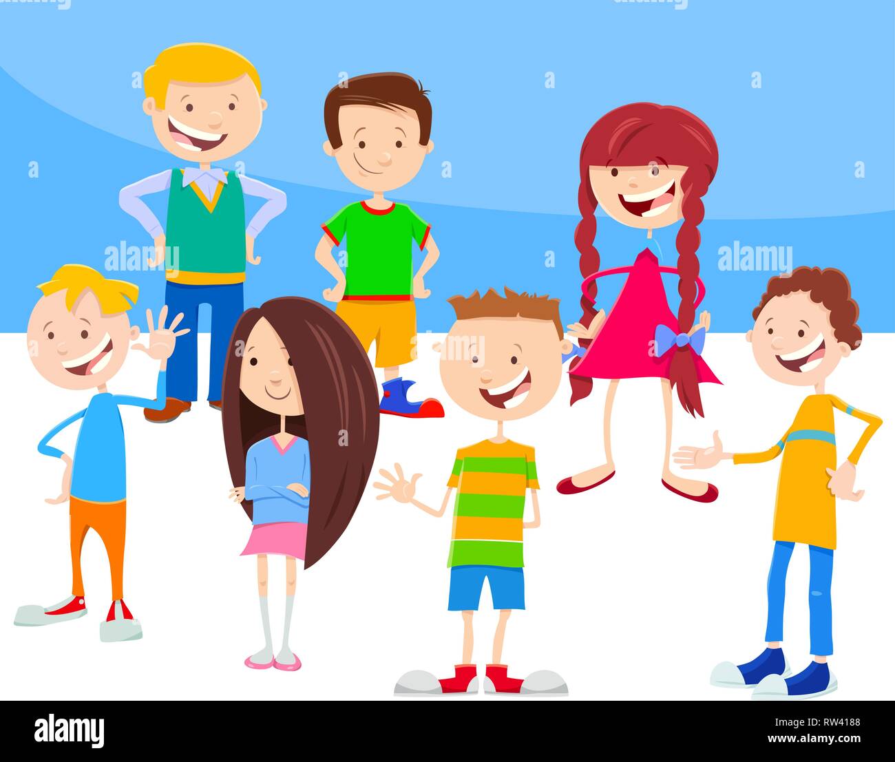 Cartoon Illustration of Elementary Age Kids or Teen Characters Set ...