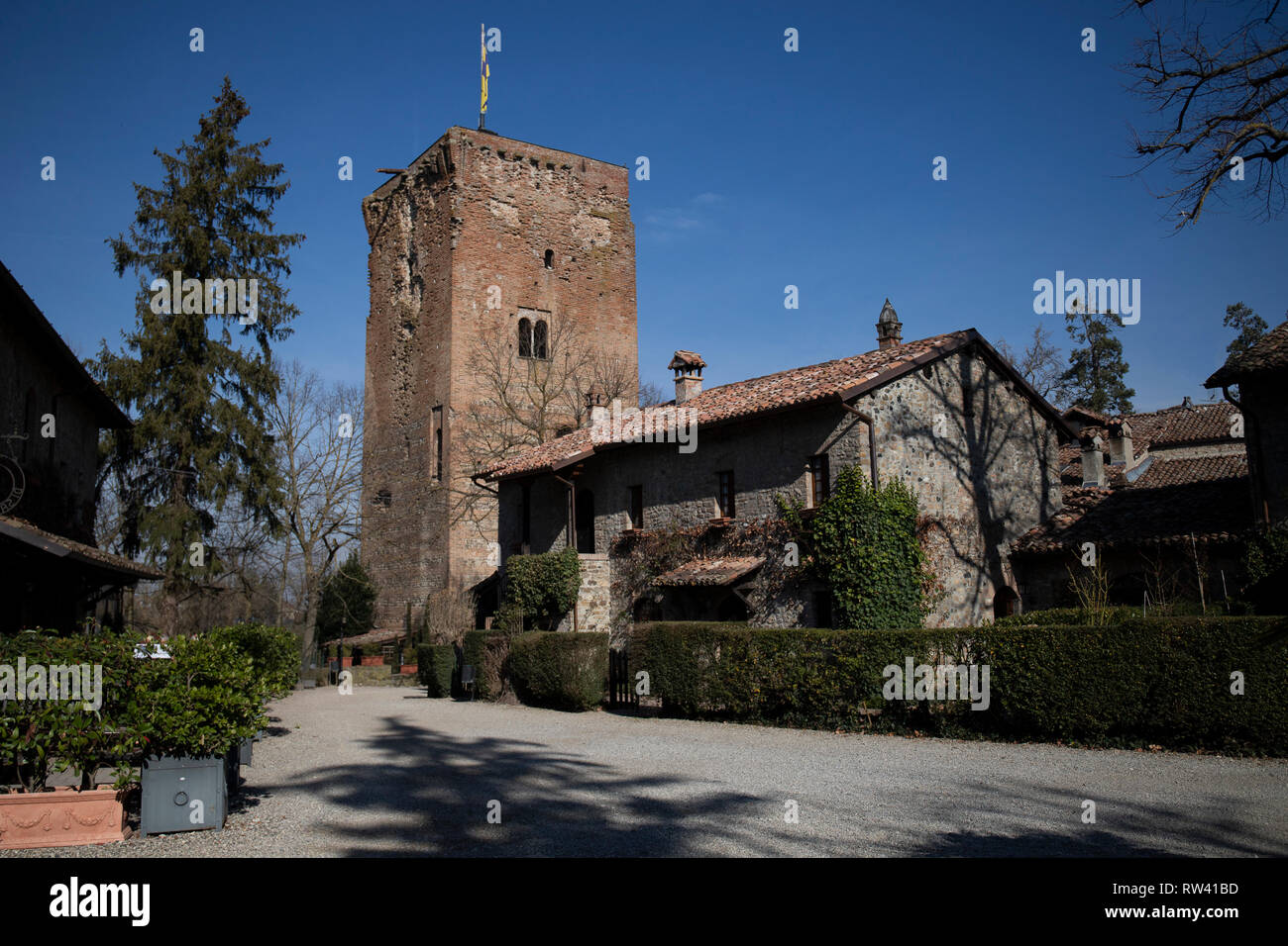 Rivalta "borgo", the medieval village around the castle, with the tower ...