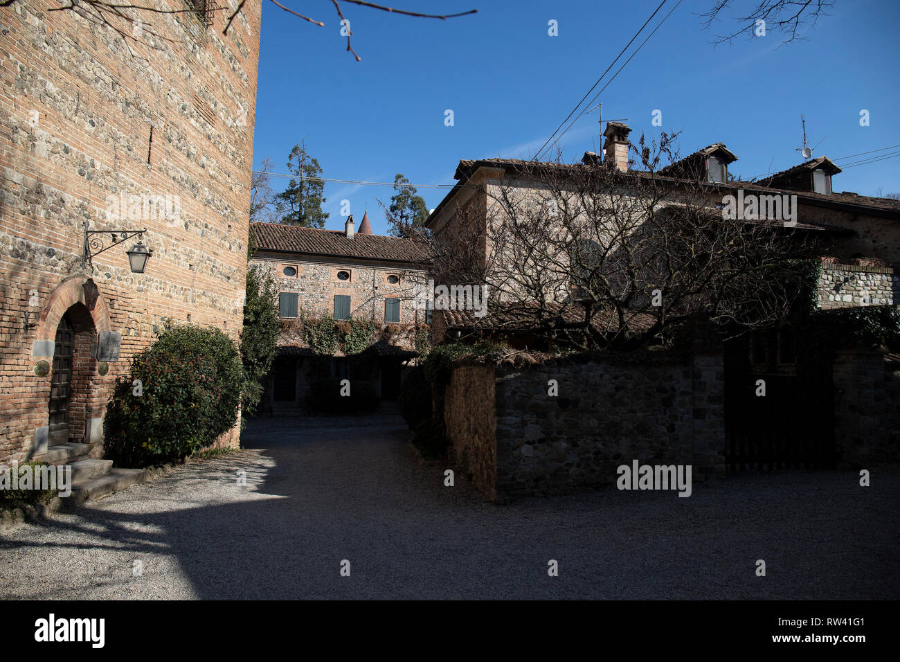 Rivalta "borgo", the medieval village around the castle, with the tower ...