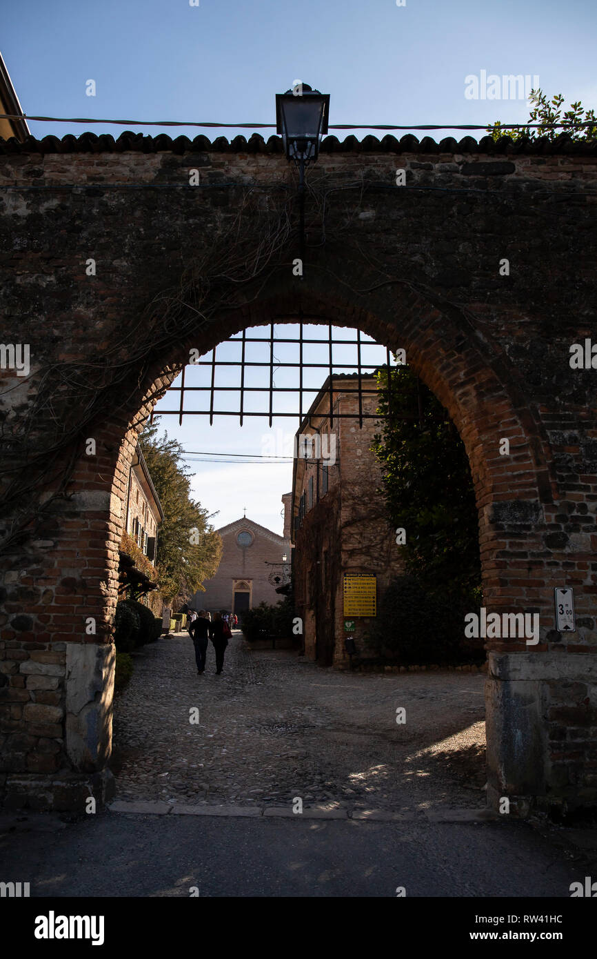 Grated gate entering the "borgo", the medieval village around rivalta ...
