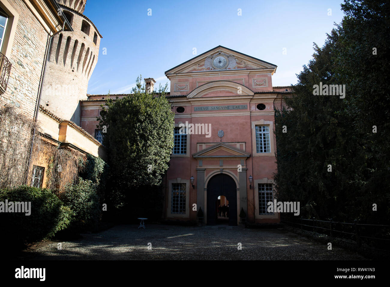 The entrance of Rivalta medieval castle, one of the most well preserved ...