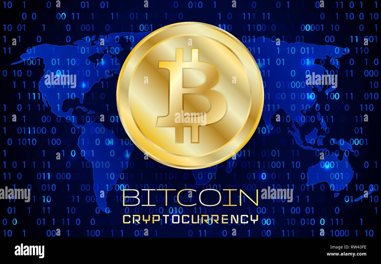 Bitcoin. Physical bit coin. Digital currency. Cryptocurrency. Golden ...