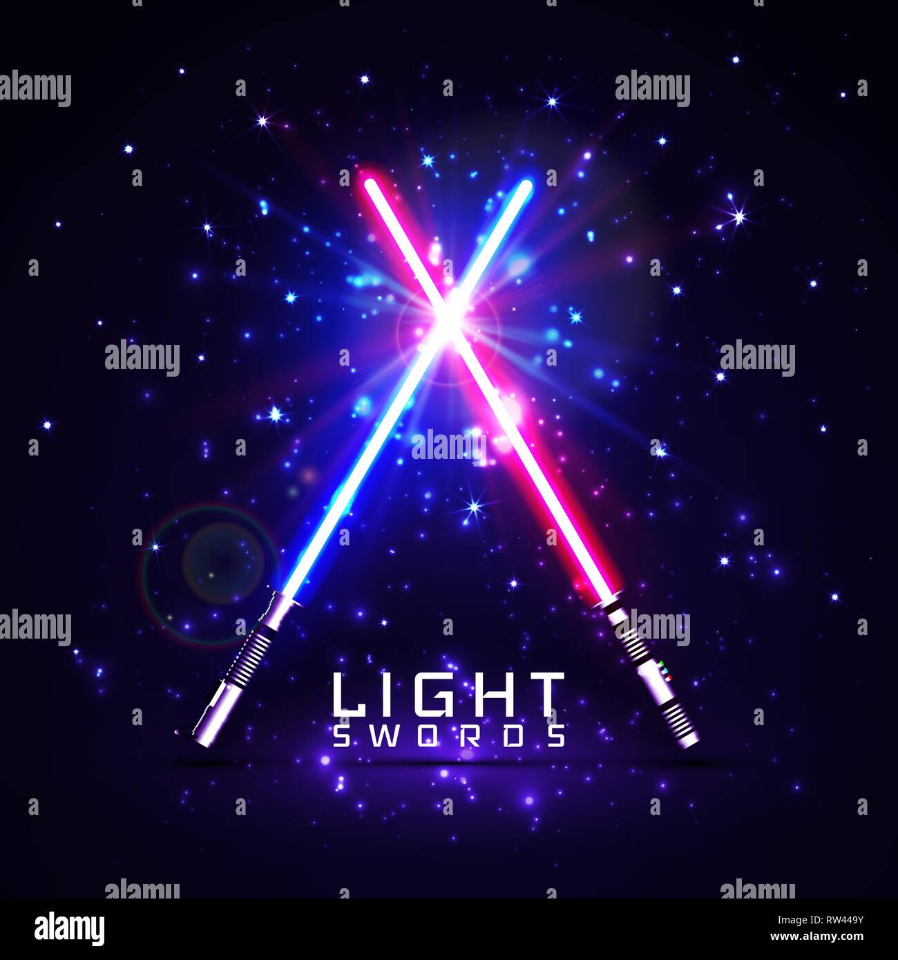 neon light swords. crossed light, flash and sparkles. Vector ...