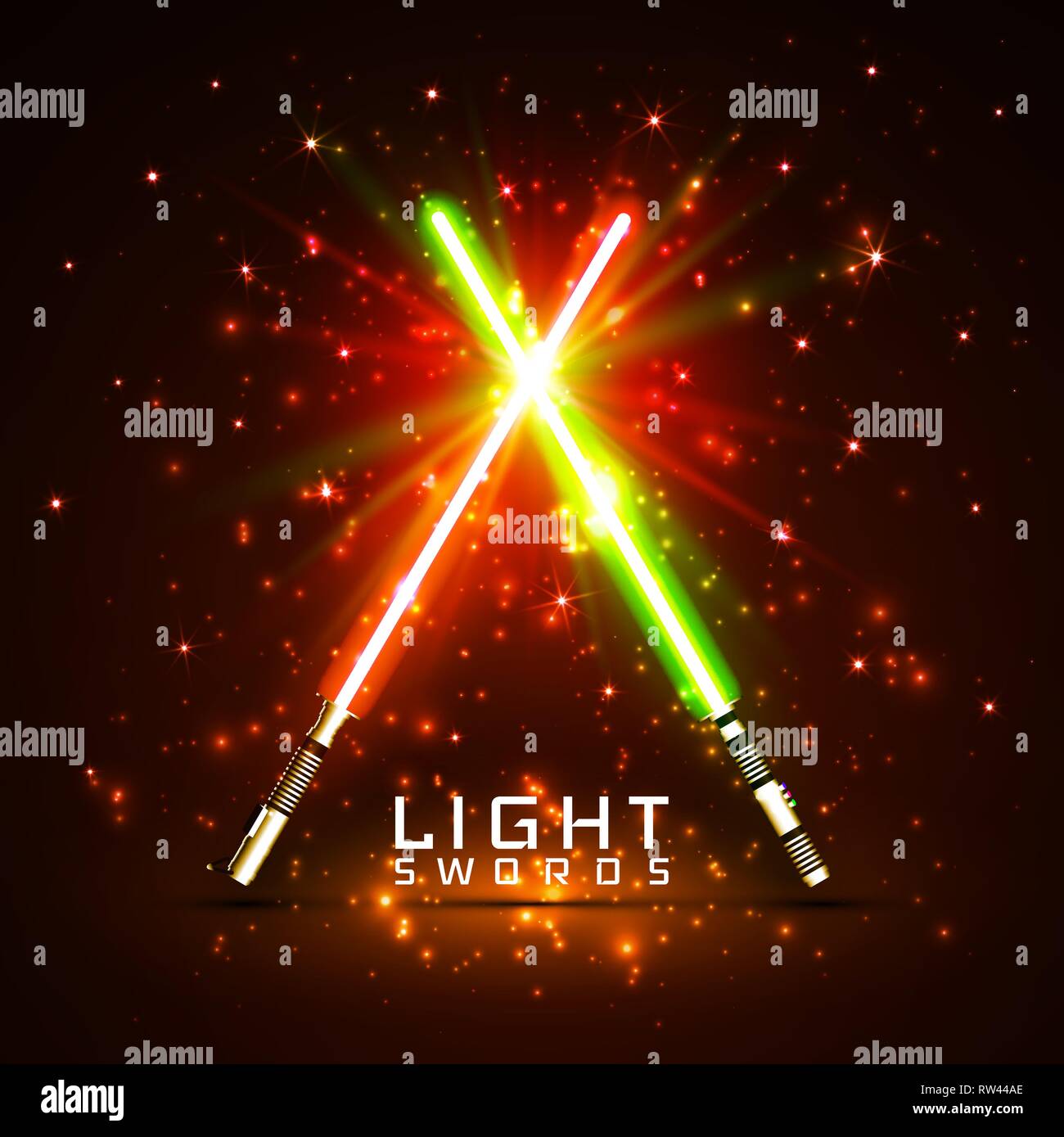 neon light swords. crossed light, flash and sparkles. Vector ...
