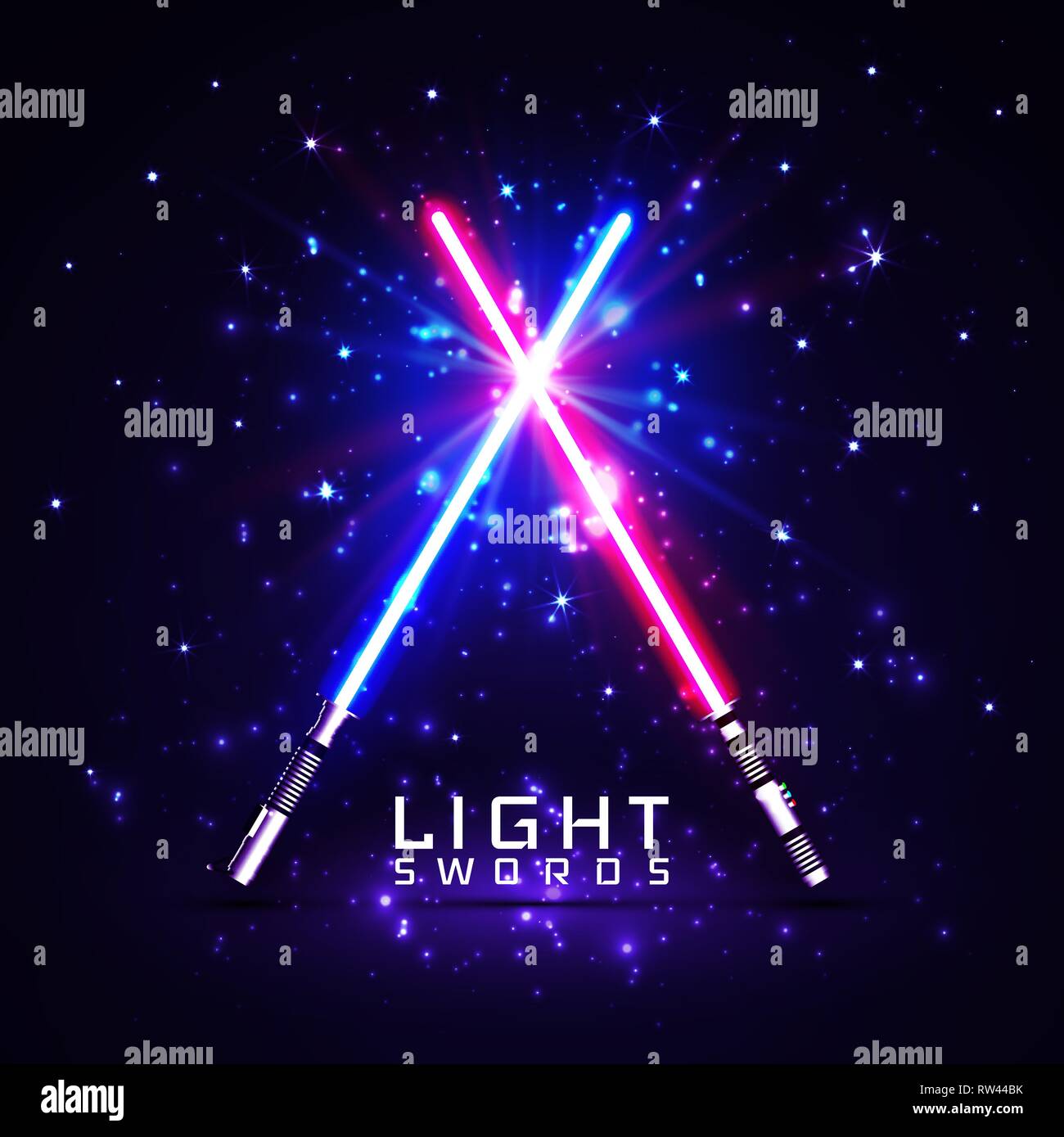 neon light swords. crossed light, flash and sparkles. Vector ...