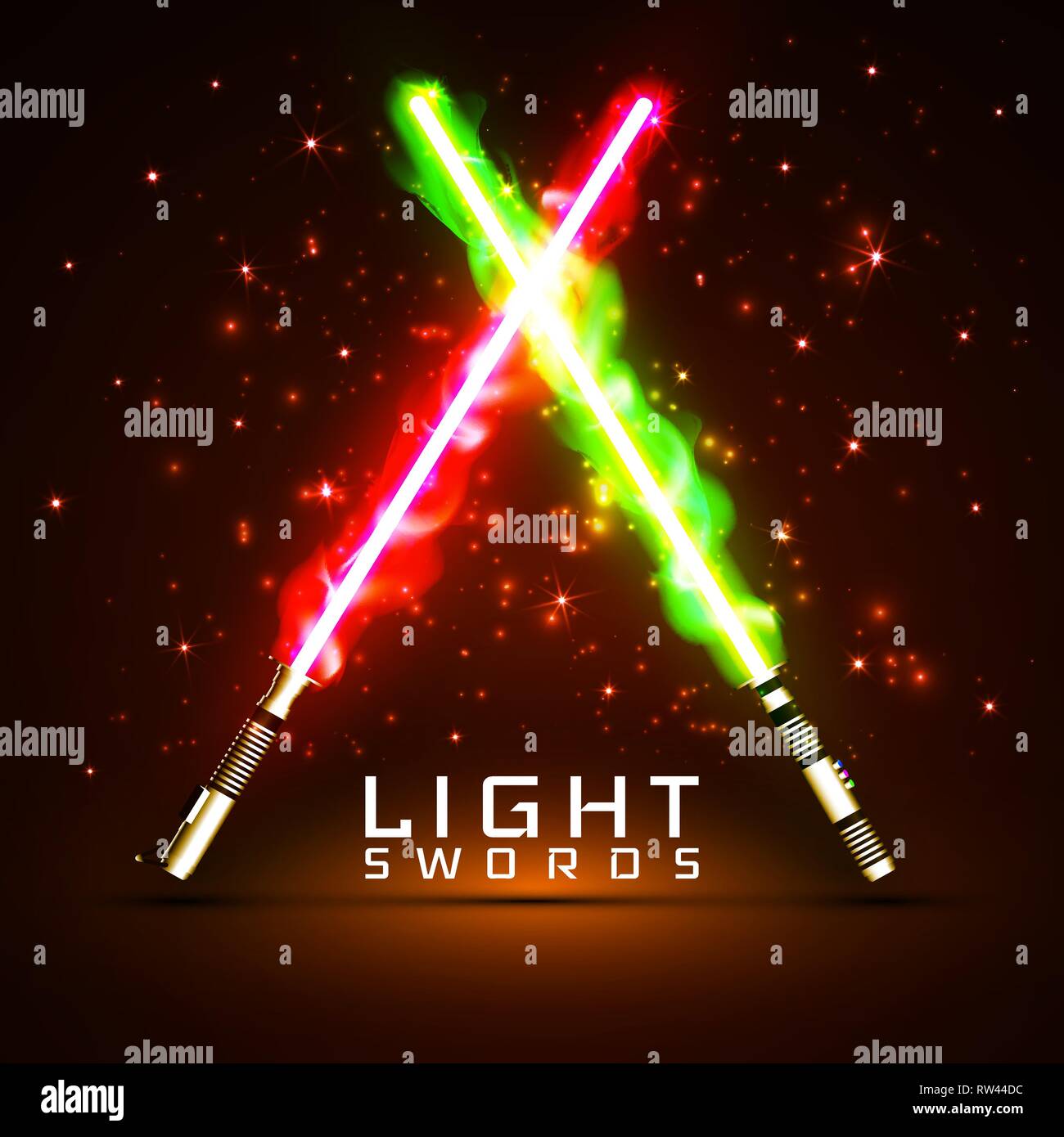 neon light swords. crossed light, fire, flash and sparkles Stock Vector ...