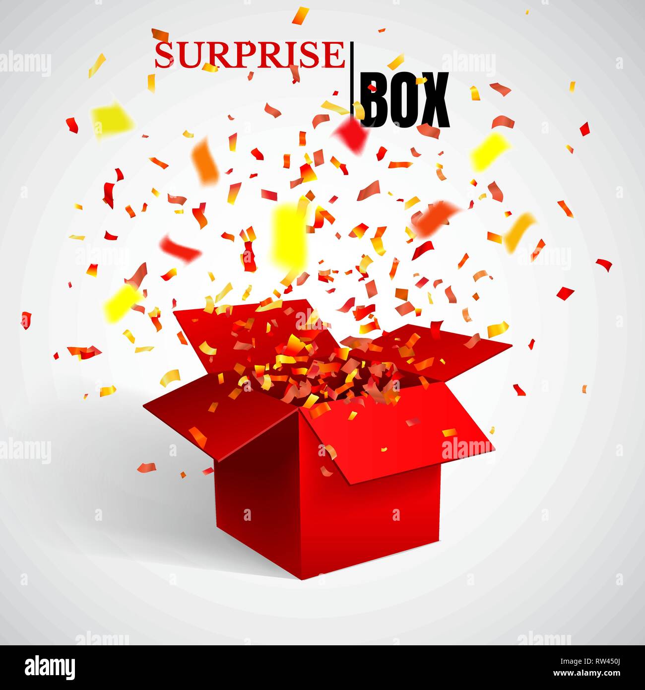 Open Red Gift Box and Confetti. Surprise. Vector Illustration Stock ...