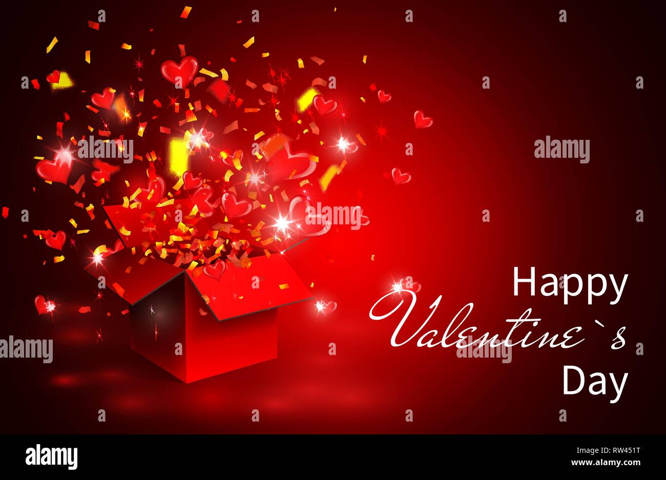 Open Red Gift Box and Confetti. Valentine`s Background. Vector ...