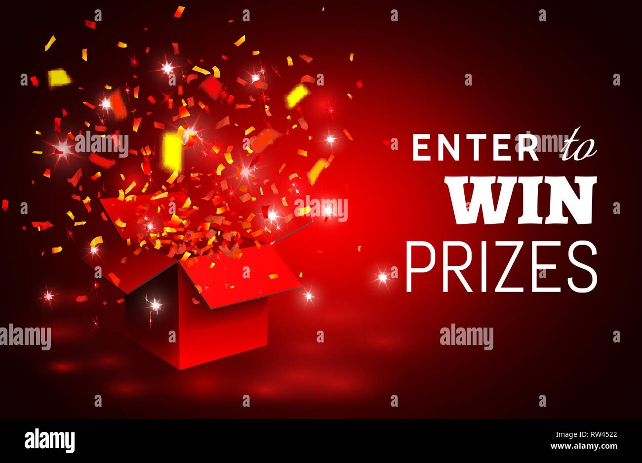 Open Red T Box And Confetti Enter To Win Prizes Vector Illustration Stock Vector Image