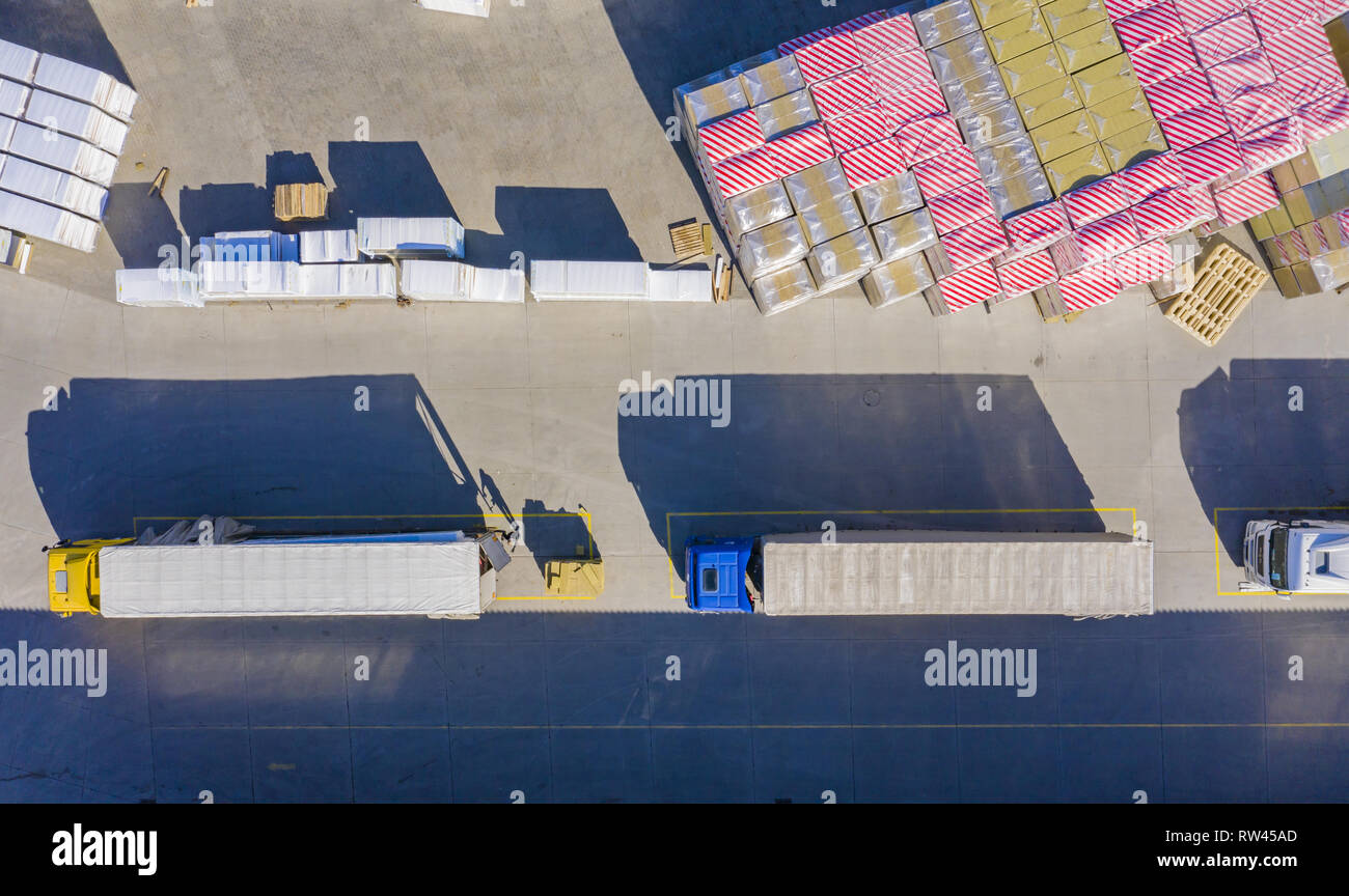 Aerial view of goods warehouse. Logistics center in industrial city ...