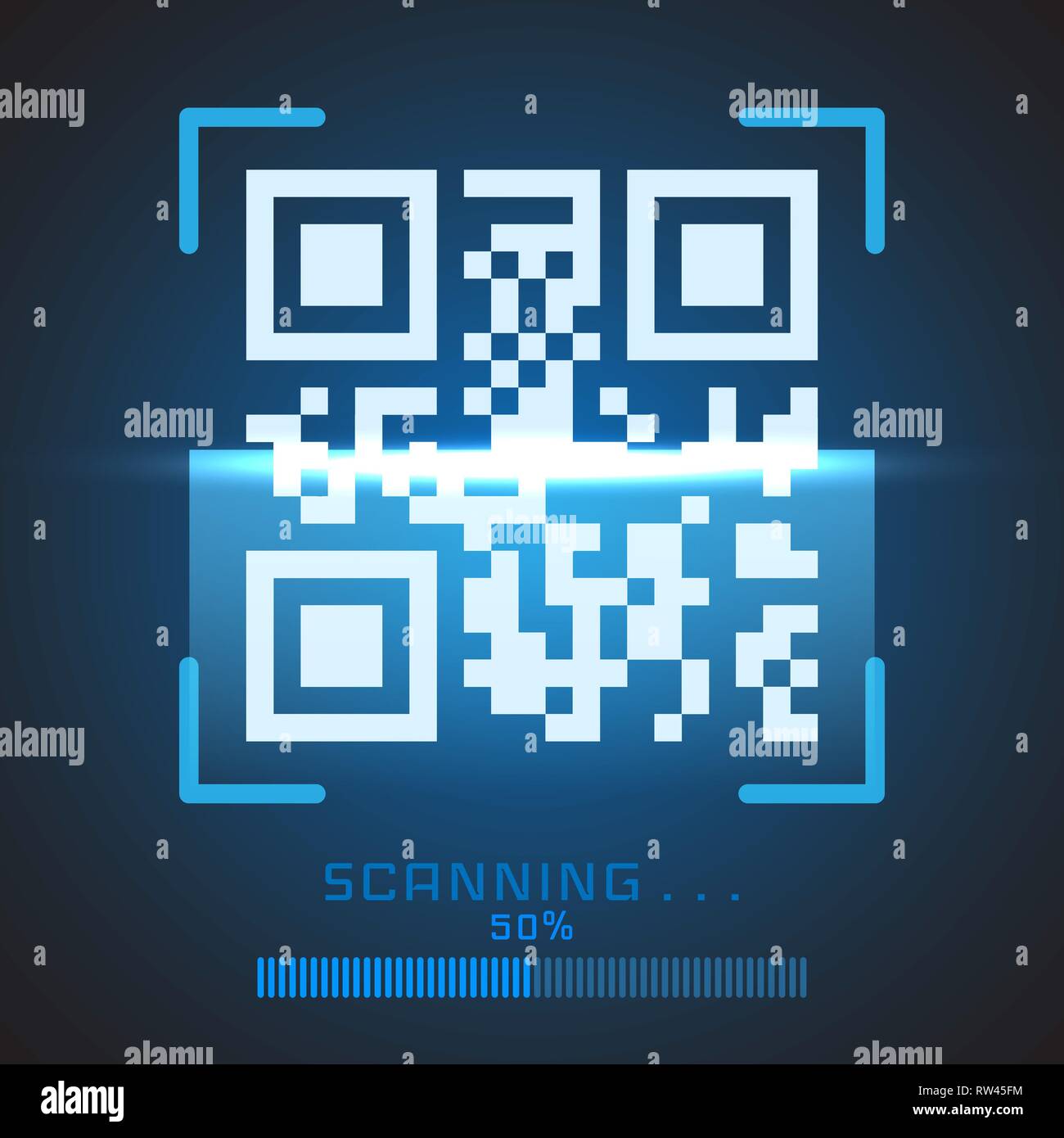 Vector QR code sample for smartphone scanning isolated on blue ...