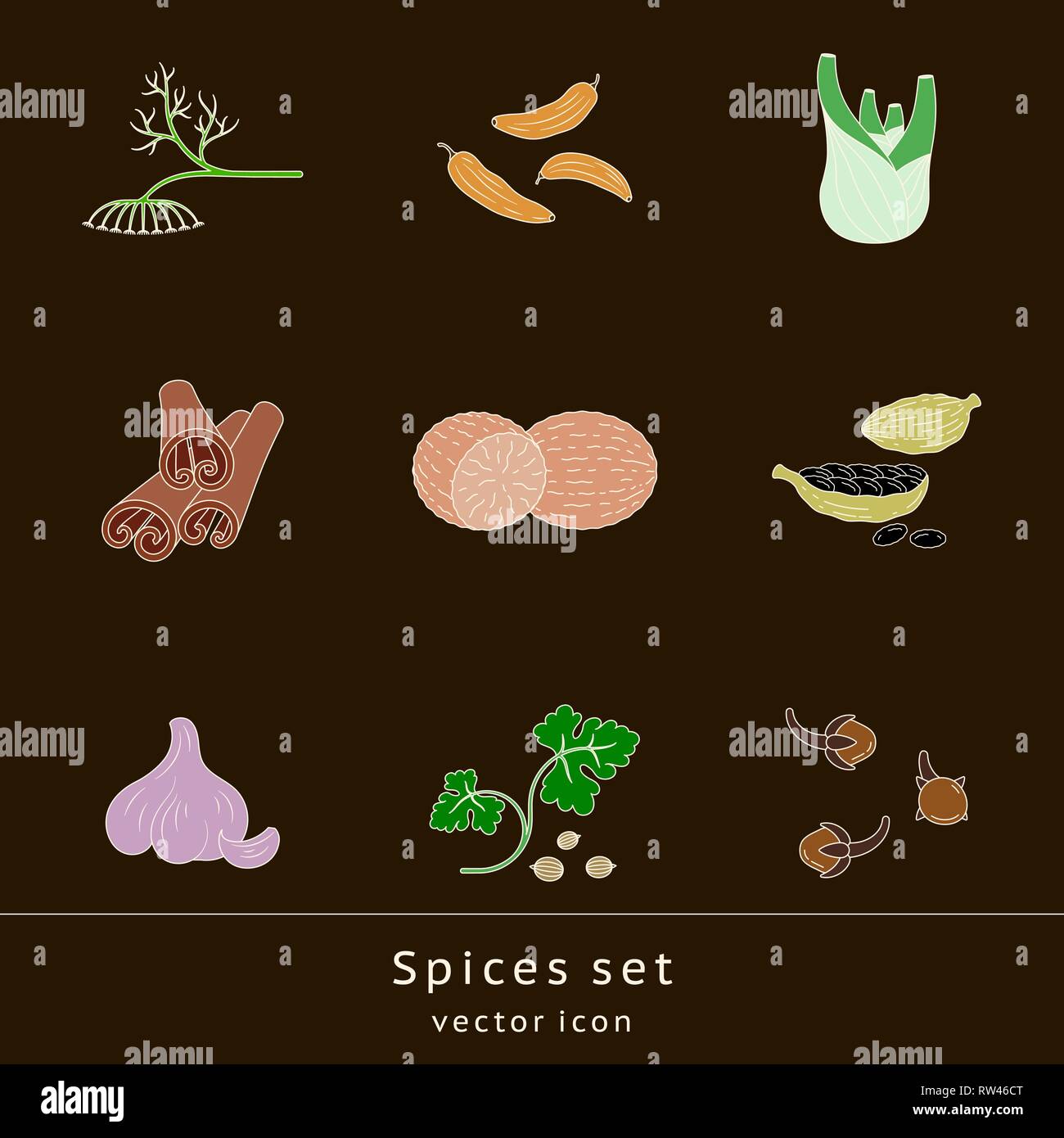 Spices set of colored icons. Vector image Stock Vector Image & Art - Alamy