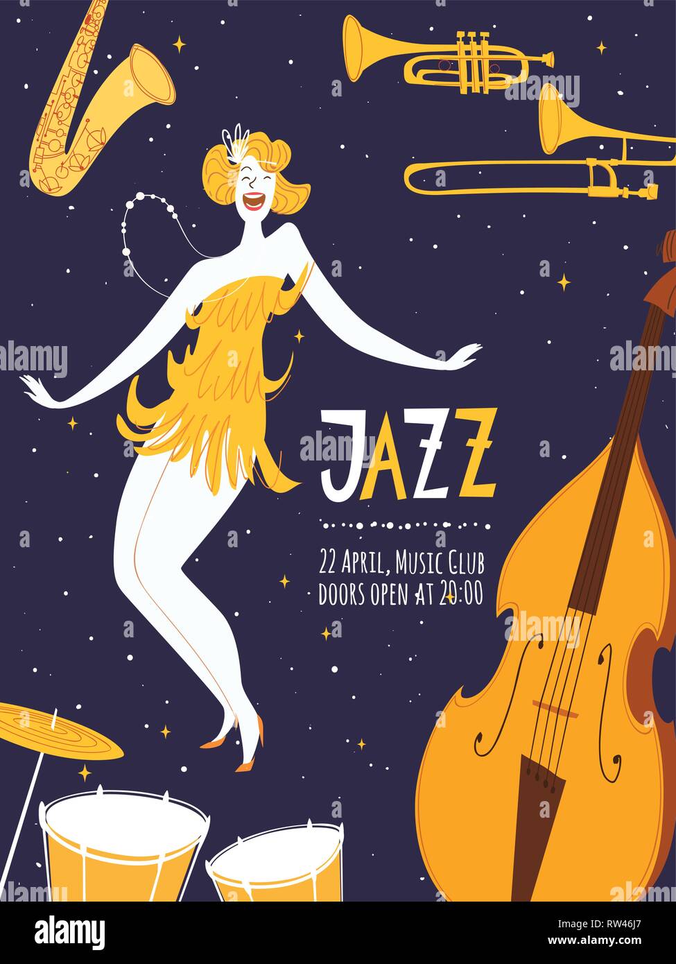 vector jazz poster with cute dancing girl Stock Vector Image & Art - Alamy