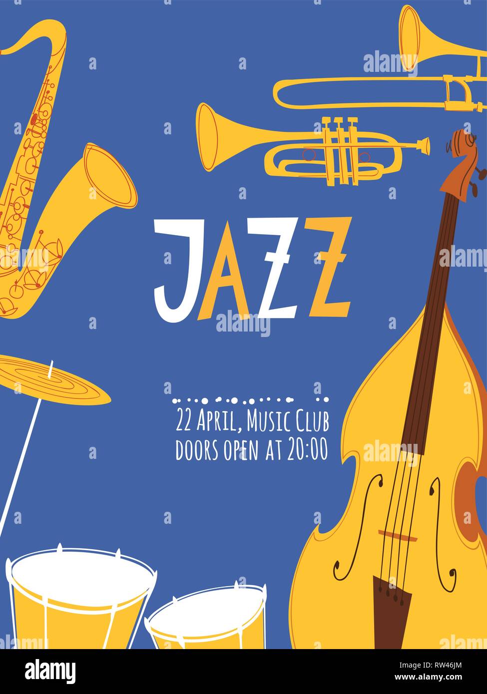 Vector jazz poster with musical instruments and text Stock Vector Image ...