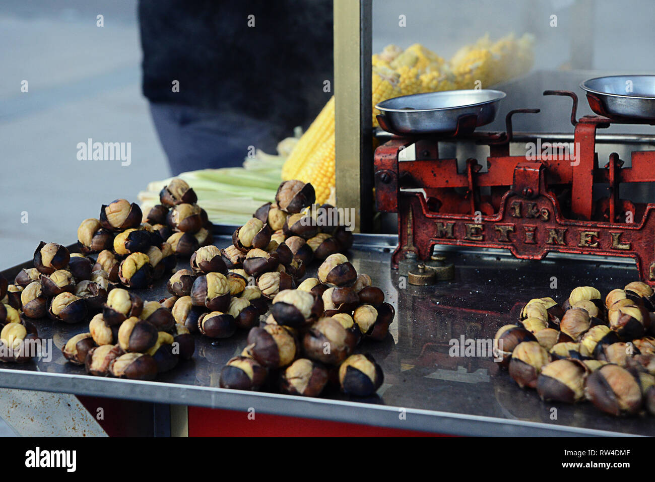 Istanbul, Turkey - January 28, 2019: Roasted chestnuts in Istanbul ...