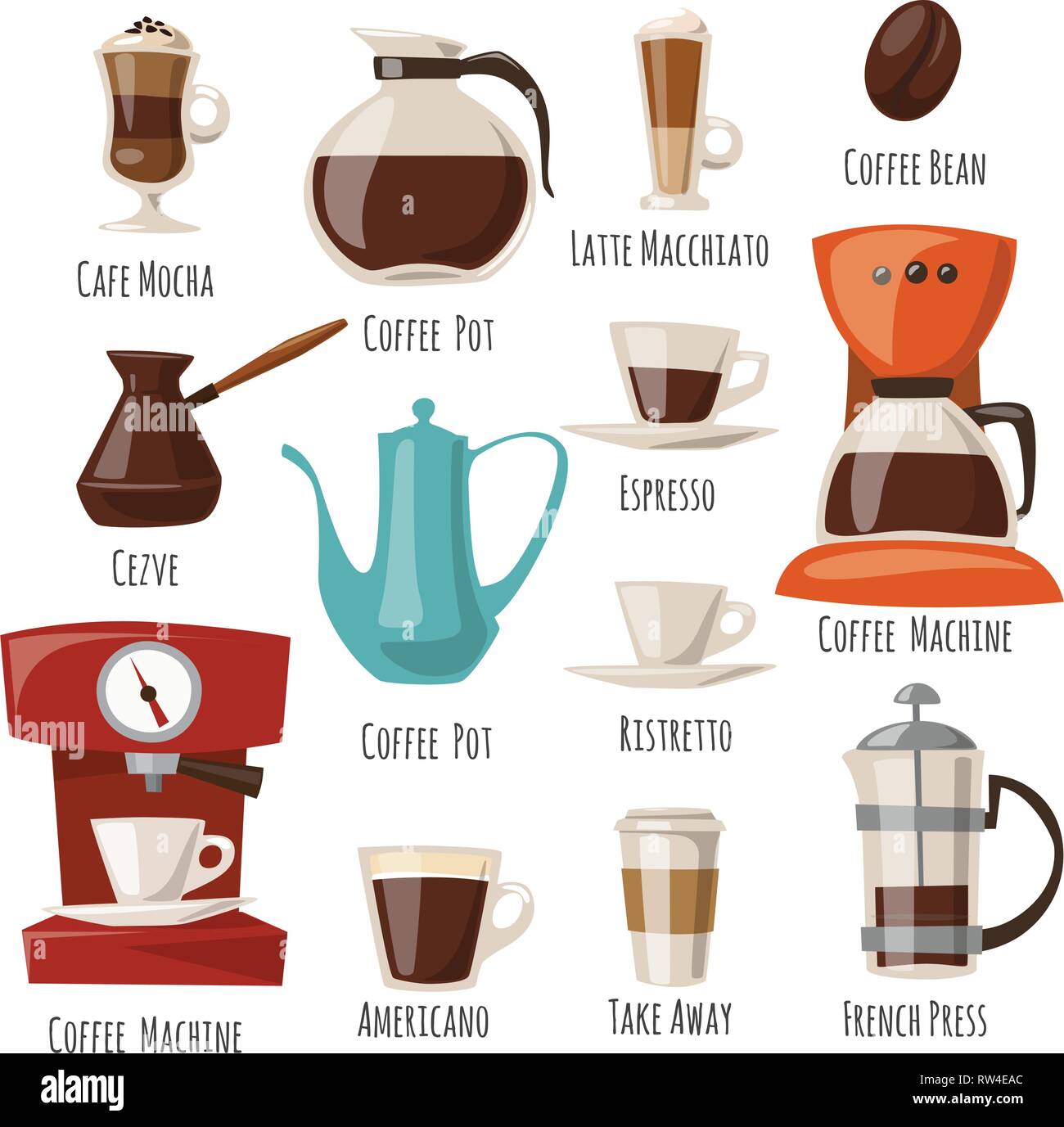 Vector coffee icons set with food and drink elements Stock Vector Image ...