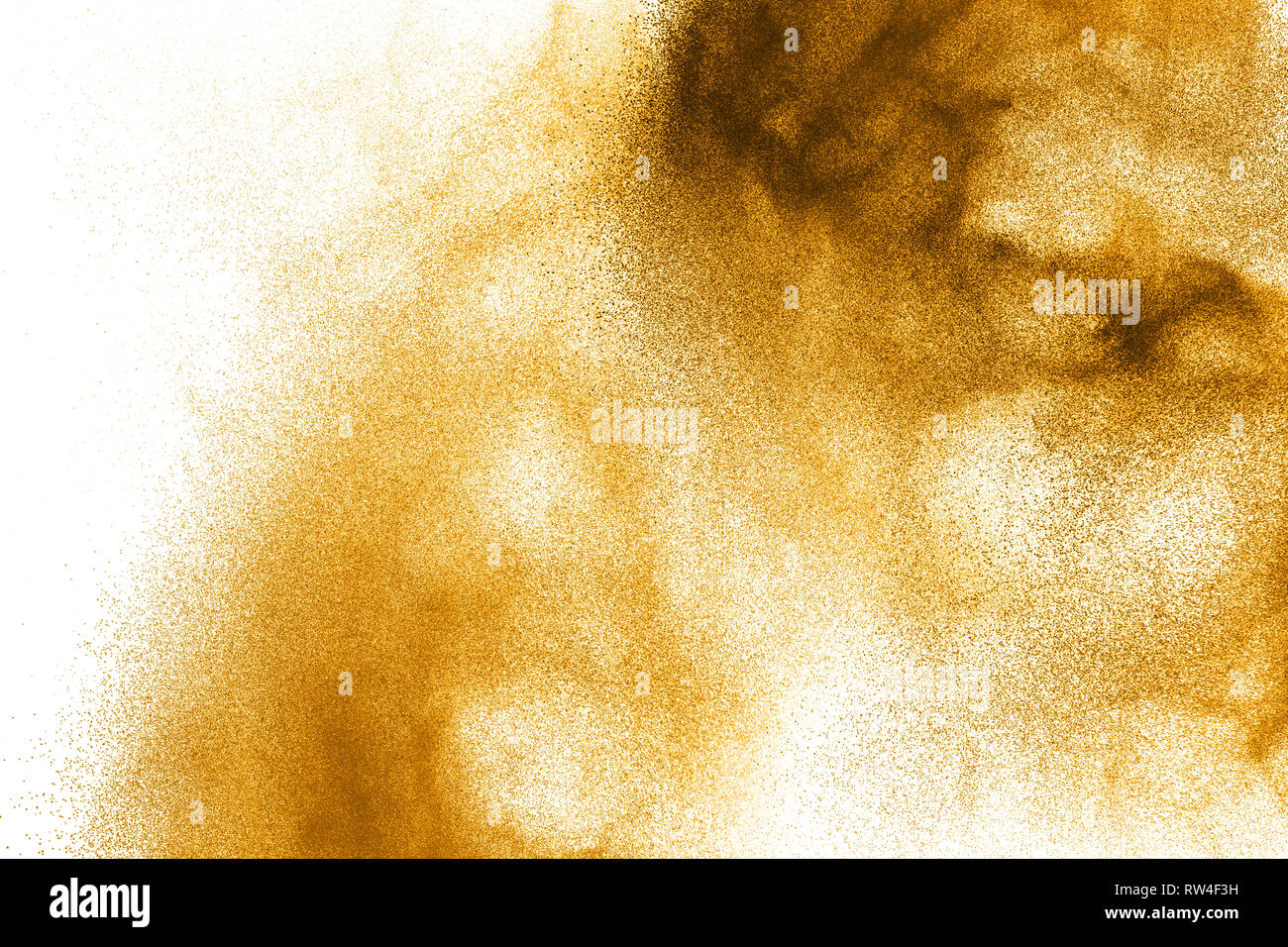 Abstract brown dust explosion on white background. Brown powder ...