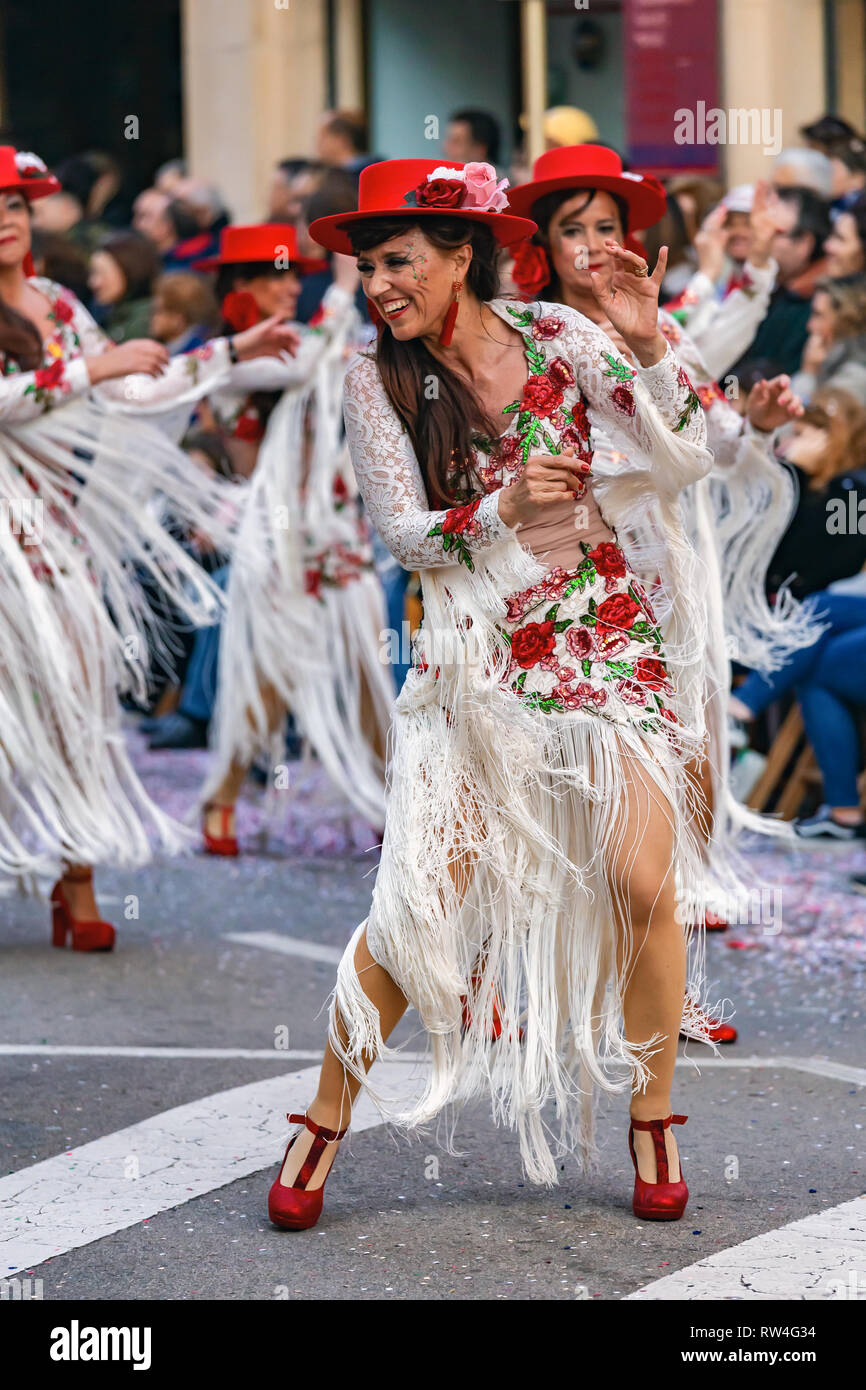 Traditional carnival in a Spanish town Palamos in Catalonia. Many ...
