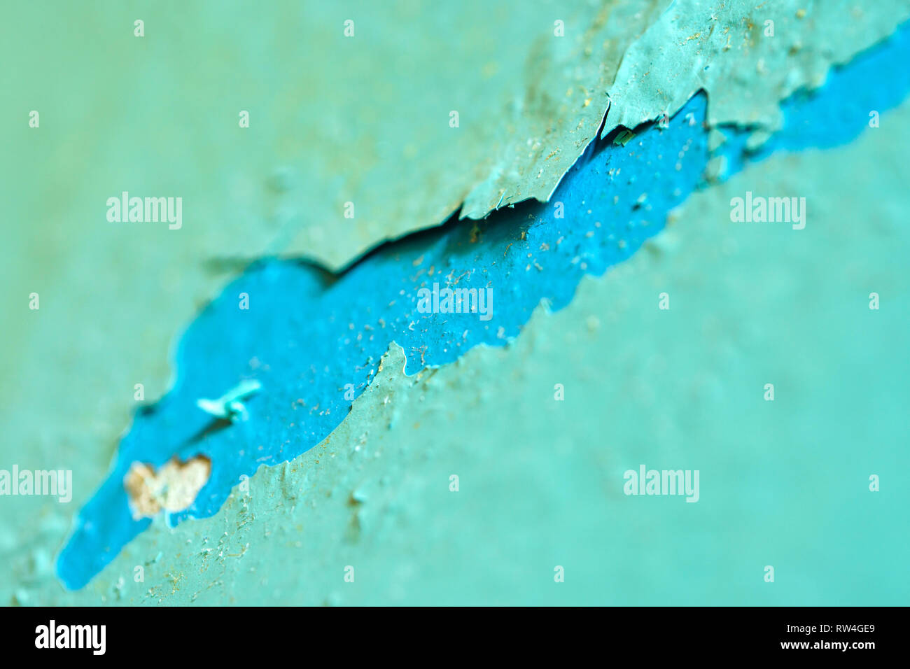 Peeling Blue Aquamarine Color Paint from the Wall. Shattered Plaster ...